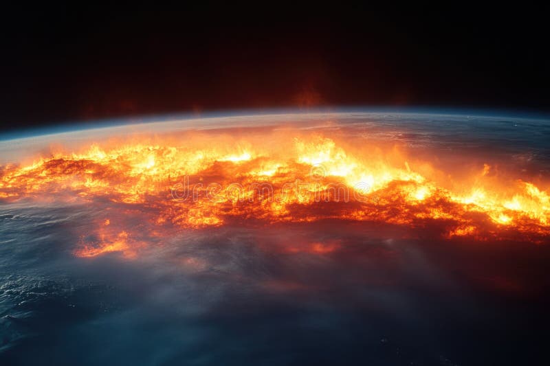 Image of the Earth Taken from Space with a Fireball or Meteorite in the ...