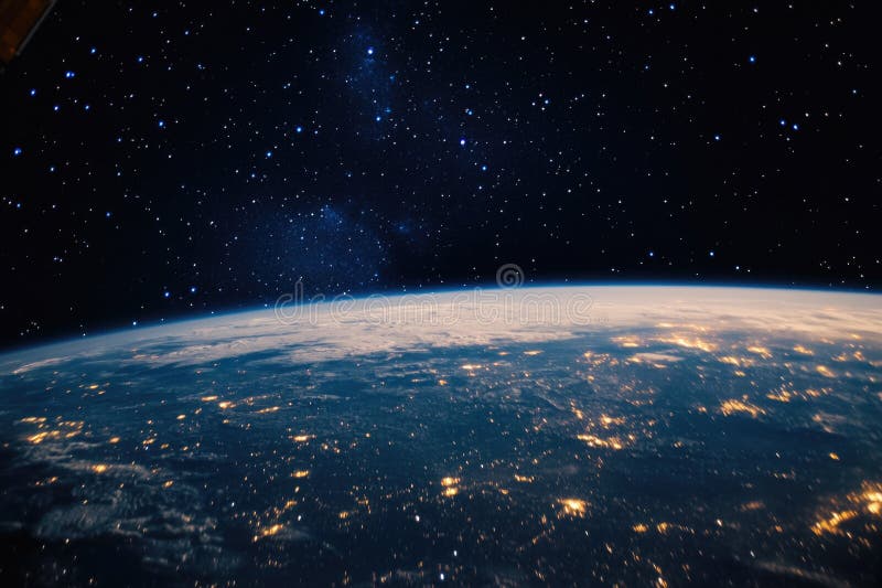 Image of Earth Viewed from Space at Night Showing City Lights and ...