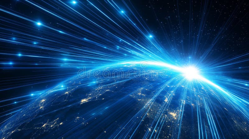 An Image of Earth World from Space with a Communications Grid Overlay ...