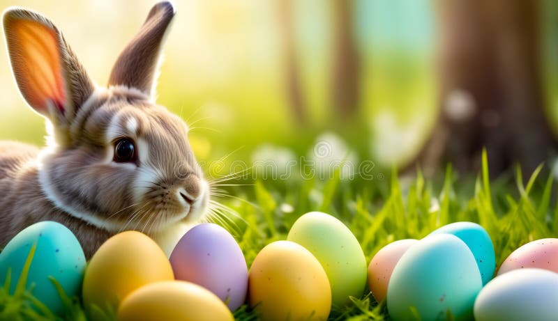 Easter Background, Easter Bunny ,Decorated Eggs and Cute Rabbit ...