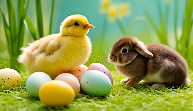 Easter Background, Easter Bunny ,Decorated Eggs and Cute Rabbit ...