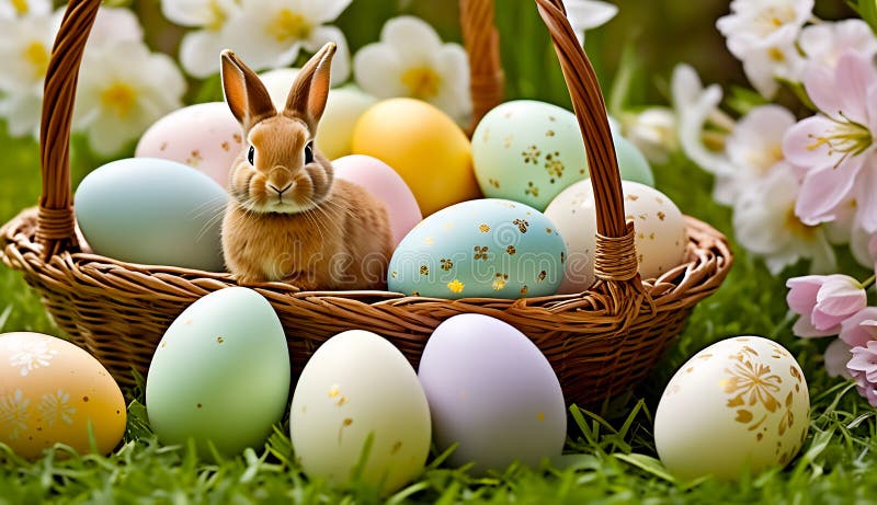 Easter Background, Easter Bunny ,Decorated Eggs and Cute Rabbit ...