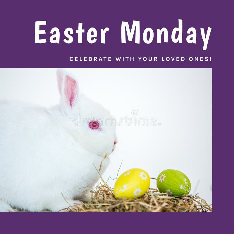 Image of Easter Monday Text Over Rabbit with Easter Eggs on White ...