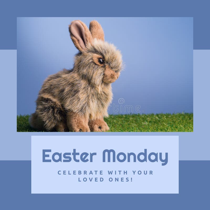 Image of Easter Monday Text Over Rabbit on Grass on Blue Background ...