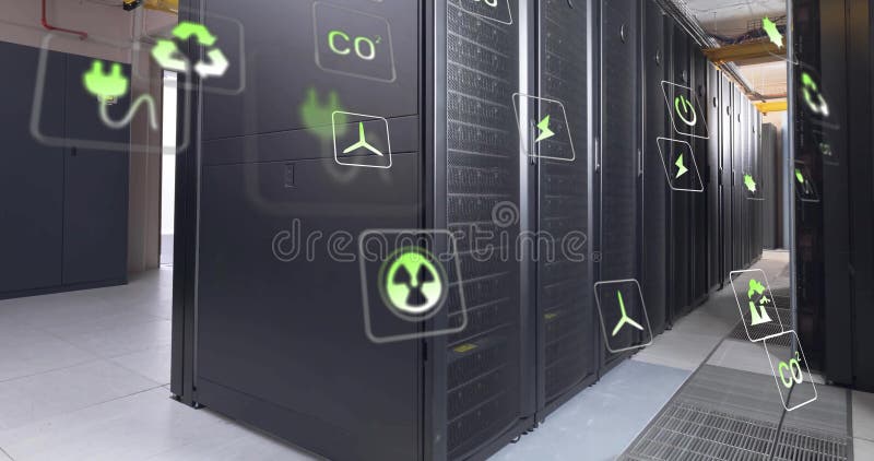 Image of Eco Icons and Data Processing Over Computer Servers Stock ...