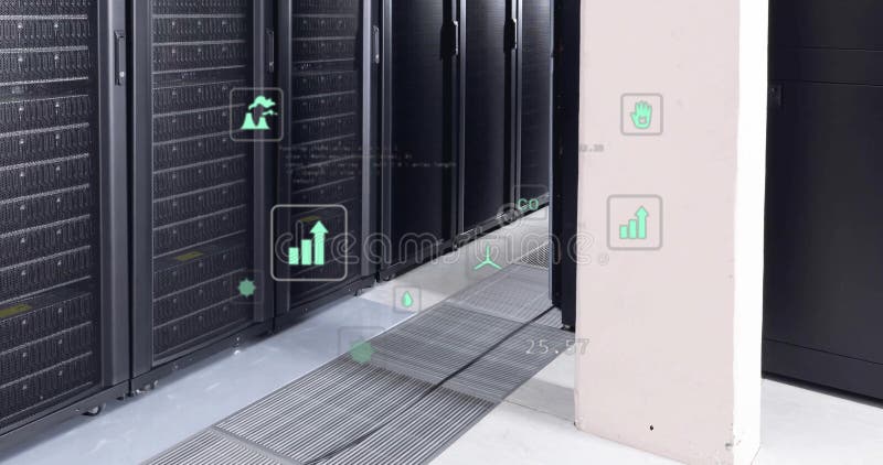 Image of Eco Icons and Data Processing Over Computer Servers Stock ...