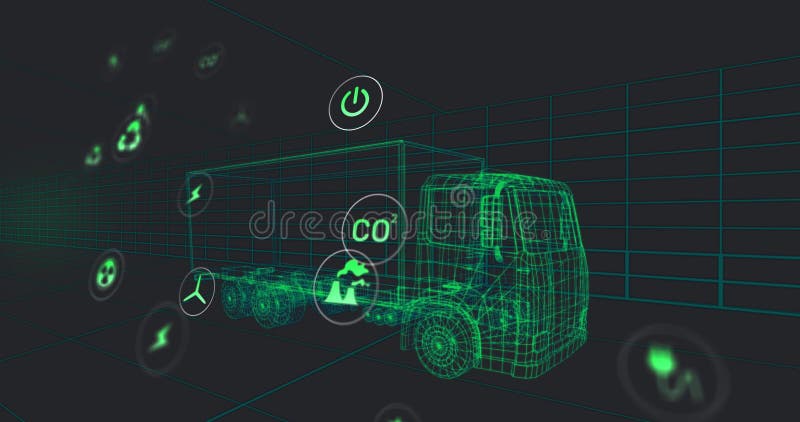 Image of Eco Icons and Data Processing Over 3d Car Technical Drawing ...