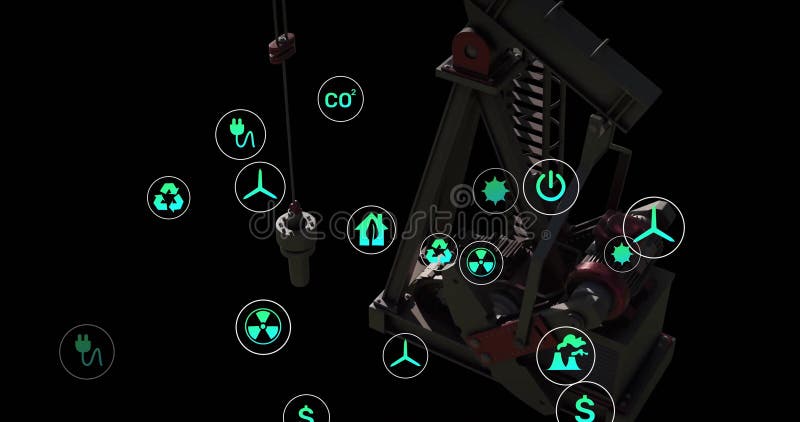Image of Eco Icons and Data Processing Over Oil Rig Stock Illustration ...
