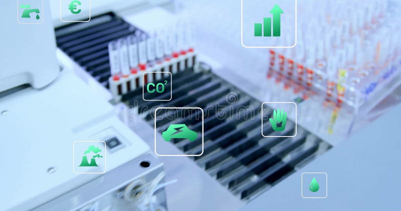 Image of Eco Icons and Data Processing Over Test Tubes in Laboratory ...