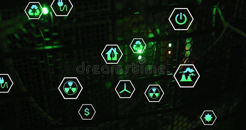Image of Eco Icons and Digital Data Processing Over Computer Servers ...