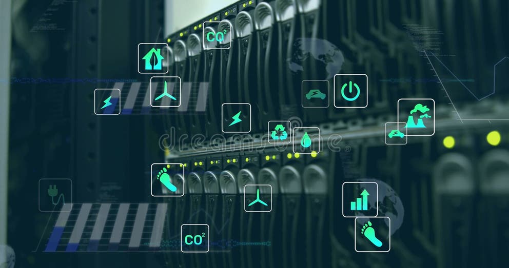 Image of Eco Icons Over Servers Stock Illustration - Illustration of ...