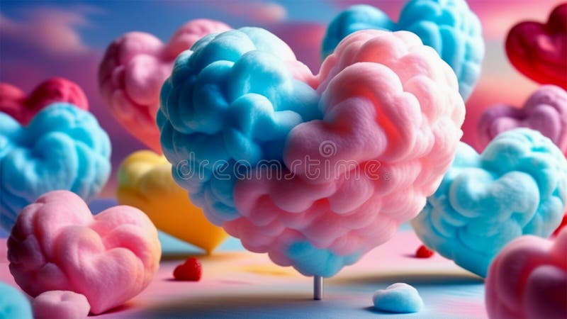 Sweetheart Whirlwind: Vibrant Cotton Candy in Heart Shape Stock ...