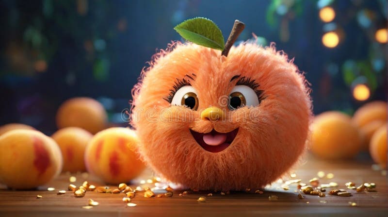 Cheerful Peach Fuzz Glee: Funny Face with Big Eyes Stock Illustration ...