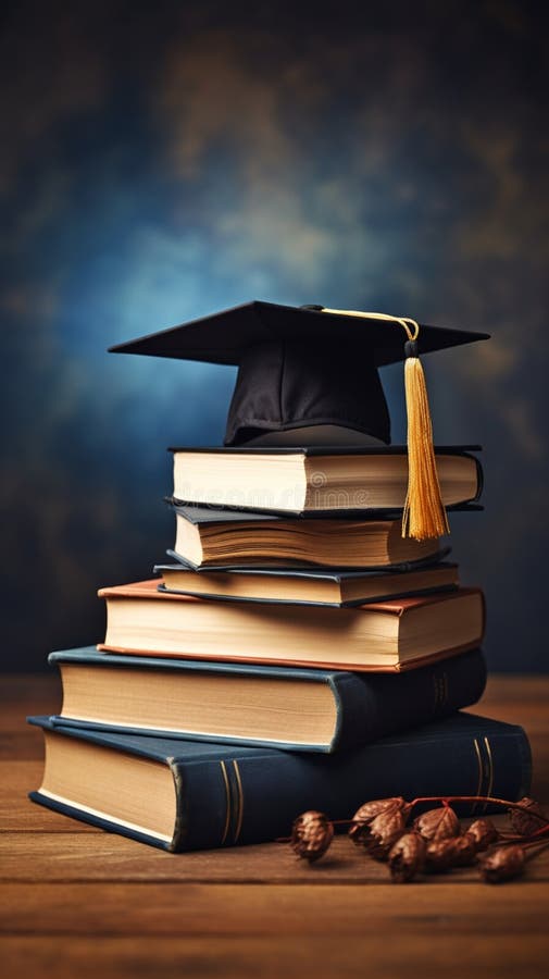 Image Education Concept Graduation Cap on a Stack of Books Stock ...