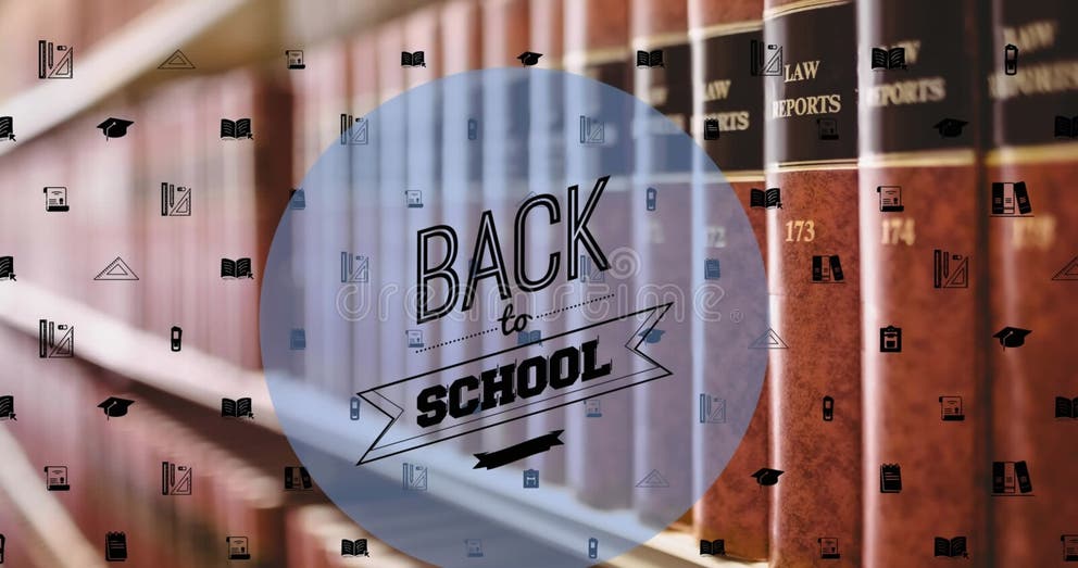 Image of Education Icons Over Rows of Books on Shelf in Library Stock ...