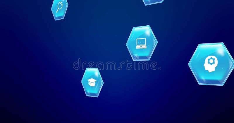 Image of Education and Learning Blue Hexagon Icons on Blue Background ...