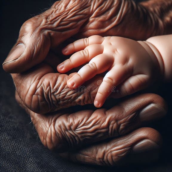 Image of an Elderly Hand Holding the Hand of a Baby Showcasing the ...
