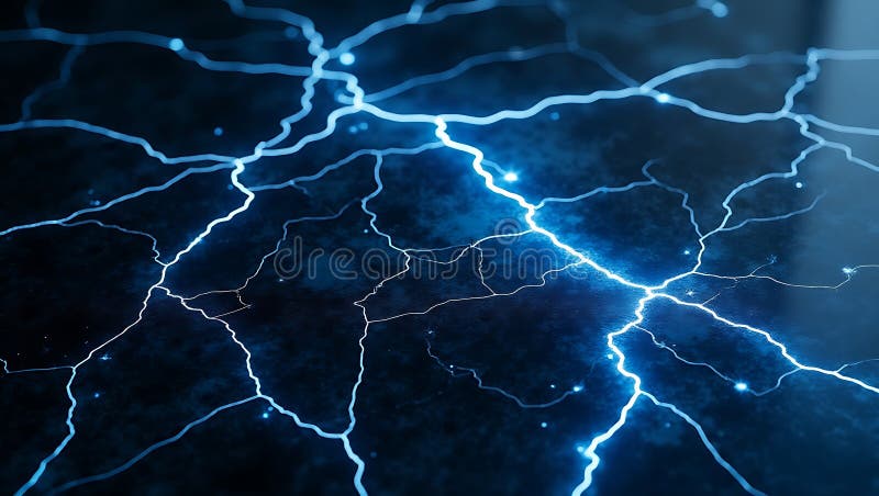 A Close Up View of Electric Blue Lightning Strikes Against a Dark ...