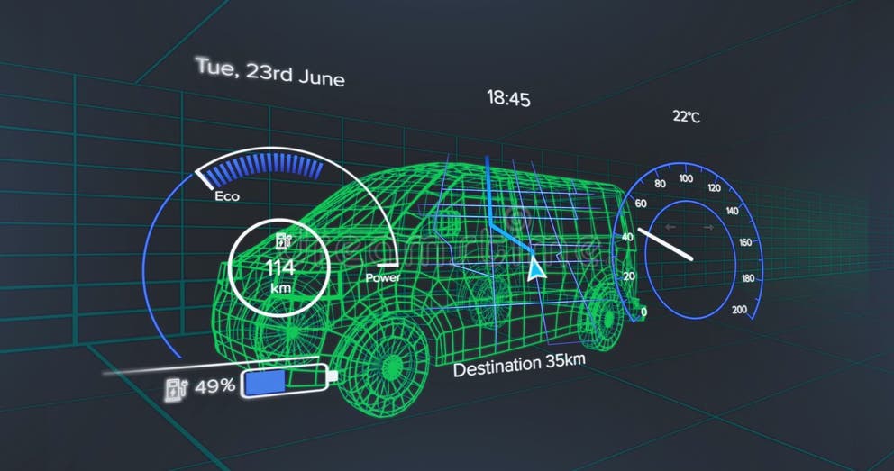 Image of Electric Car Icons and Data Processing Over 3d Car Drawing ...