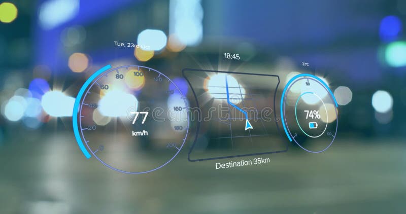 Image of Electric Car Speedometer Data Processing Over City Stock Image ...