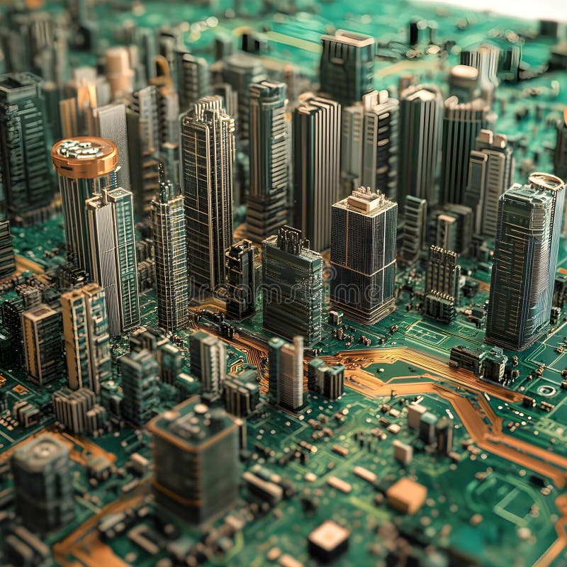 Image of an Electronic Circuit with Components Resembling a Building ...