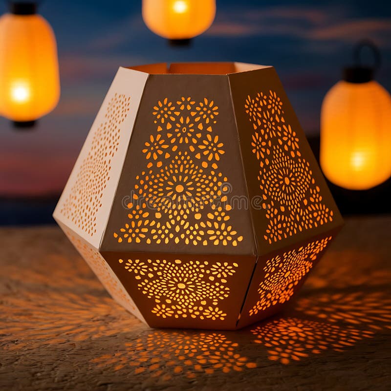 Image 1:Elegant Hexagonal Moroccan Lantern with Intricate Geometric ...