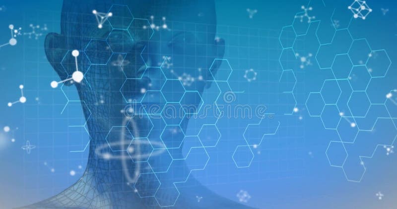 Image of Element and Molecular Structures Over Head of Female Avatar on ...