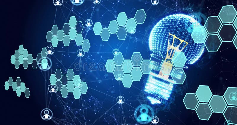 Image of Element Structures and Icons Over Light Bulb and Networks ...