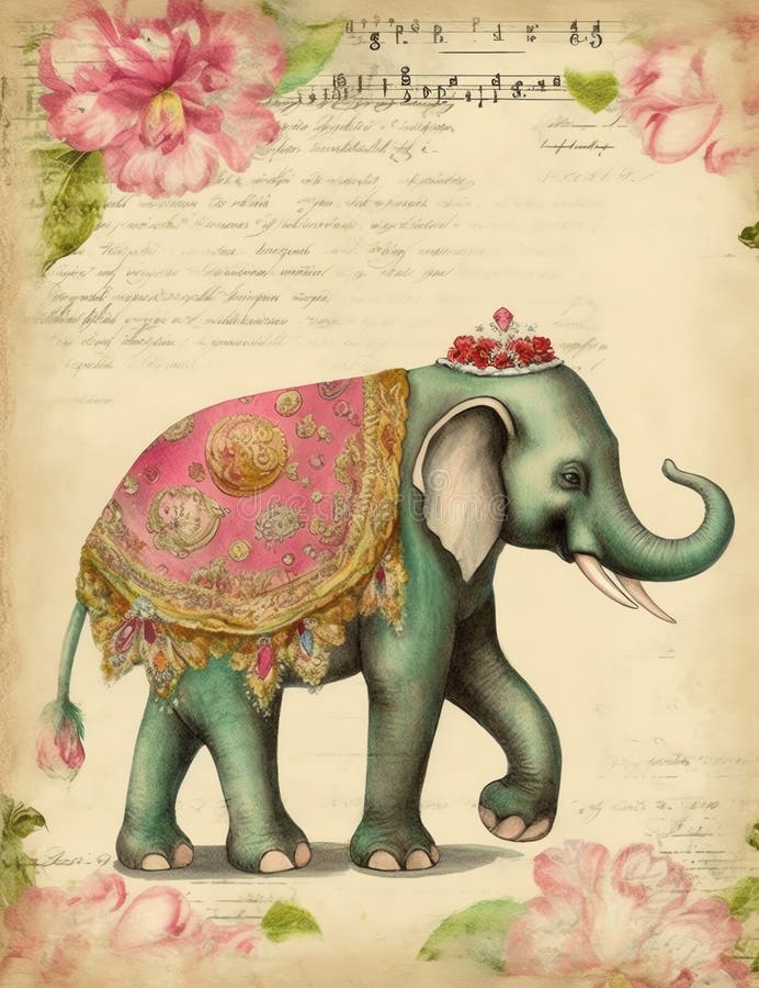 Elephant Animal Old Paper, Vintage Junk Journal Digital Paper Stock ...
