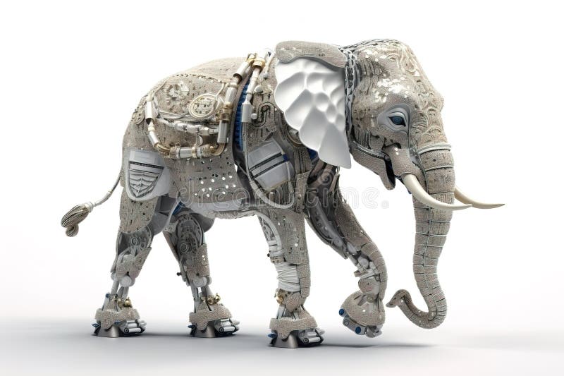 Image of an Elephant Modified into a Electronics Robot on a White ...