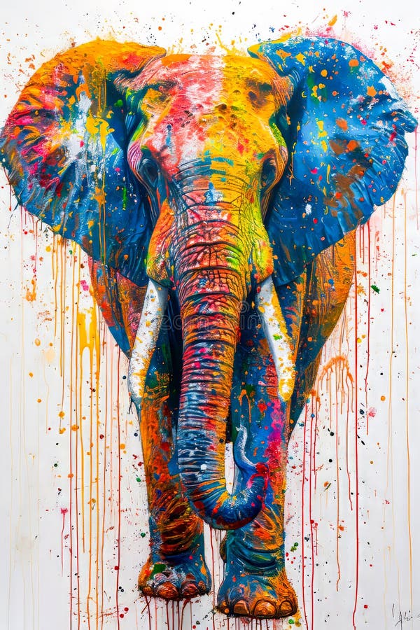 Image of Elephant with Multi-colored Splotches on Its Trunk and Tusks ...