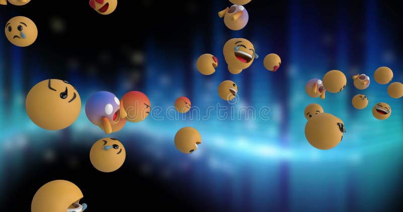 Image of Emoji Icons Flying Over Dark Background Stock Illustration ...