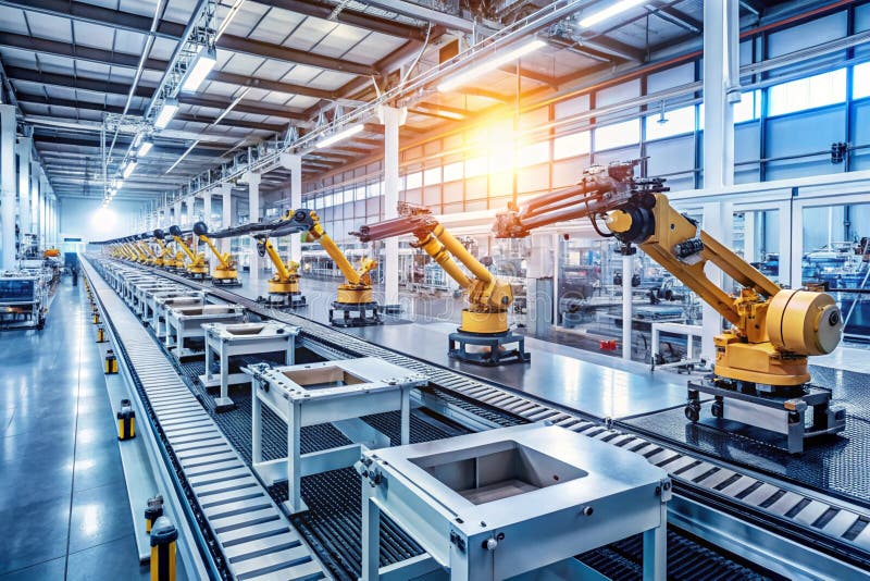 IoT Industry 4.0: Smart Factory Automation with Robotic Arms Stock ...