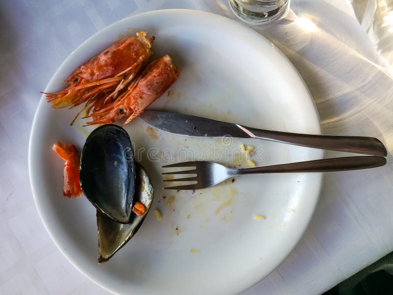 Empty Plates with Remnants of Food after Lunch Stock Image - Image of ...