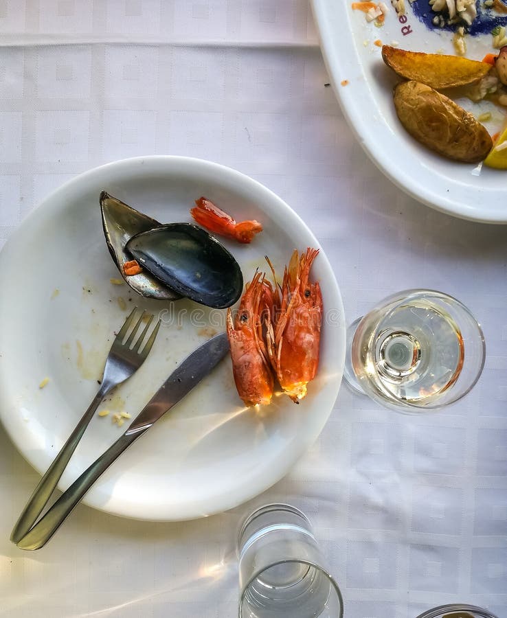 Empty Plates with Remnants of Food after Lunch Stock Photo - Image of ...