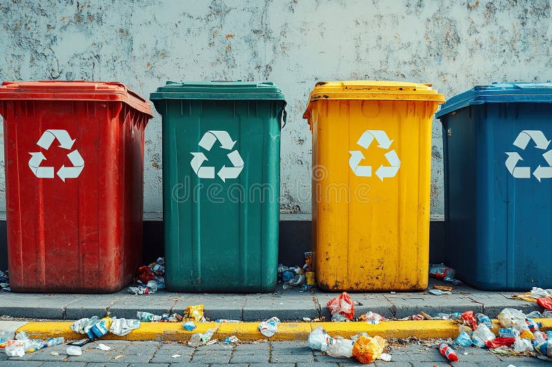 Image of Empty Recycling Containers and All the Garbage Thrown on the Street Stock Illustration ...