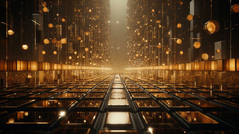 An Image of an Empty Room with Gold Lights Stock Illustration ...