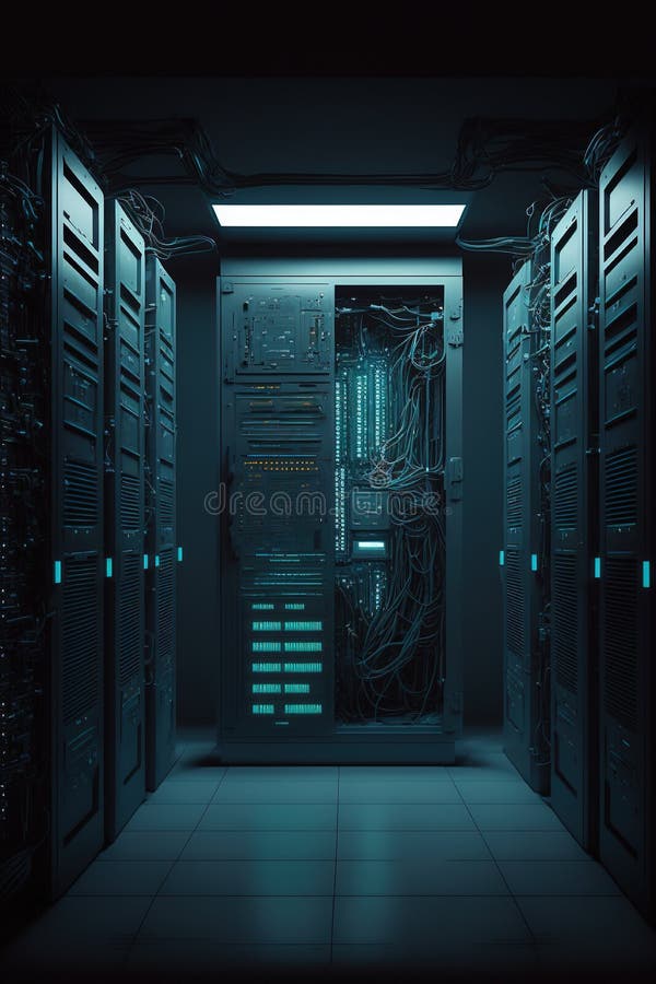 Image of Empty Server Room with Blue Glowing Light, Created Using ...