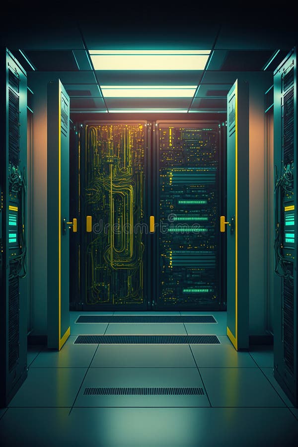 Image of Empty Server Room Glowing Lights , Created Using Generative Ai ...