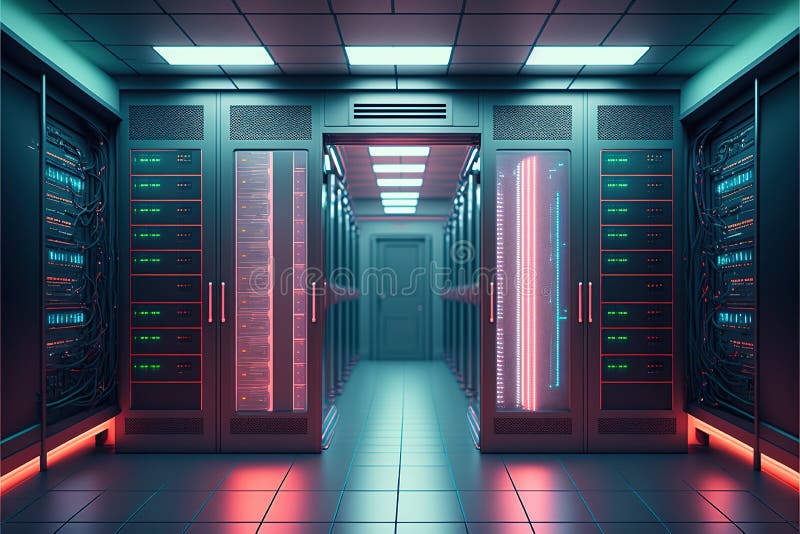 Image of Empty Server Room with Glowing Lights, Created Using ...