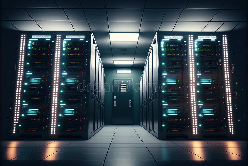 Image of Empty Server Room with Green Glowing Lights, Created Using ...