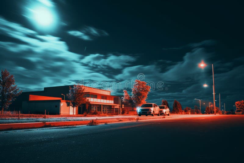An Image of an Empty Street at Night Stock Illustration - Illustration ...