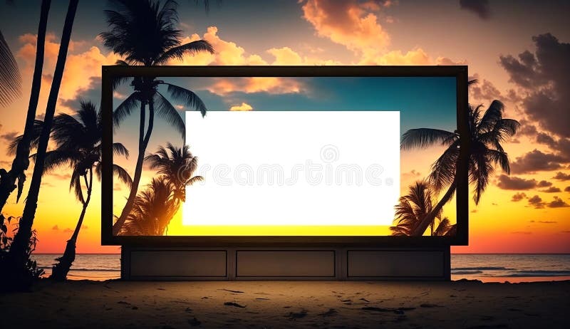 Image of Empty White Billboard on Tropical Beach Infront of Sunset Sky ...