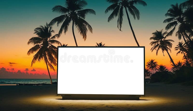 Image of Empty White Billboard on Tropical Beach Infront of Sunset Sky ...