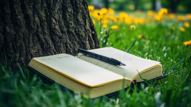 Tranquil Weekend Afternoons: Journaling in a Park Stock Illustration ...