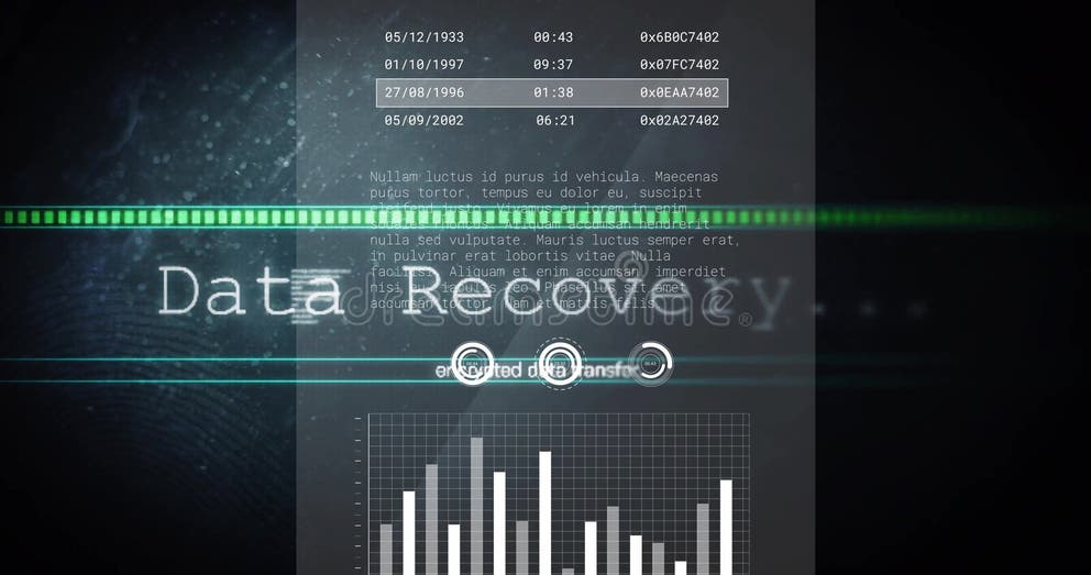 Image of Encrypted Data Transfer Over Bar and Line Graphs with Text Stock Image - Image of ...