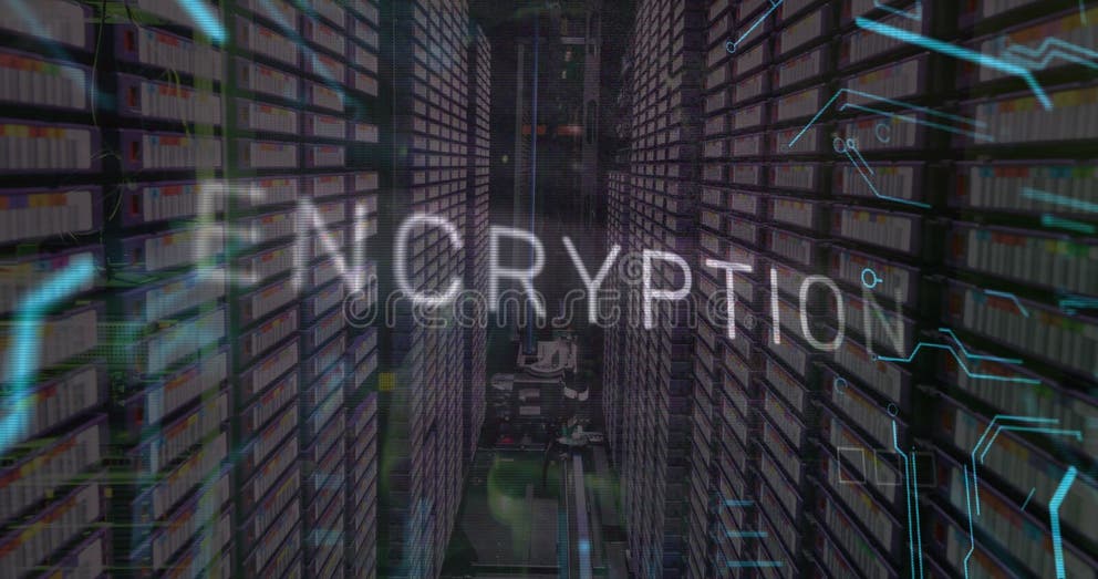 Image of Encryption Text, Binary Codes and Circuit Board Pattern Over Server Room Stock Photo ...