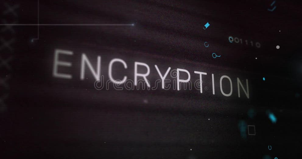 Image of Encryption Text and Digital Data Processing Over Black ...