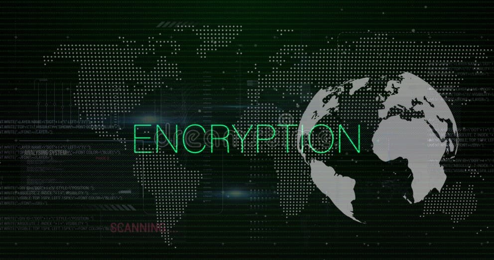 Image of Encryption Text, Globe, World Map, Statistics and Data ...