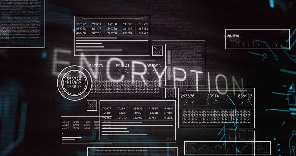 Image of Encryption Text Over Graphs, Loading Bars, Circles and Binary Codes on Black Background ...